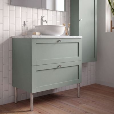 Meuble sous vasque suspendu vert sauge l.80 cm 2 tiroirs Imandra + plan ...