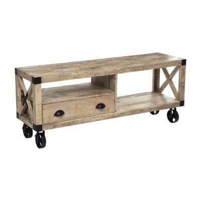 Meuble TV 1 porte en manguier Beige, L. 140 x l. 40 x H. 58 cm, SILAS