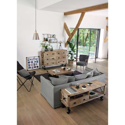 Meuble TV 1 porte en manguier Beige, L. 140 x l. 40 x H. 58 cm, SILAS