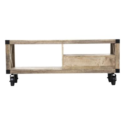 Meuble TV 1 porte en manguier Beige, L. 140 x l. 40 x H. 58 cm, SILAS