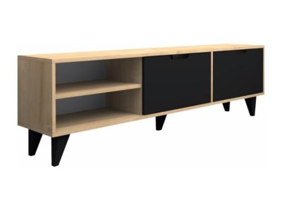 Meuble TV avec 2 portes et 2 niches - Noir et Naturel - CORENIA | Castorama