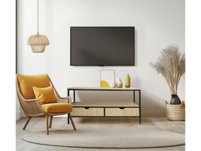 Meuble TV avec tiroir style industriel "Detroit" 113 x 40 x 55 cm Beige