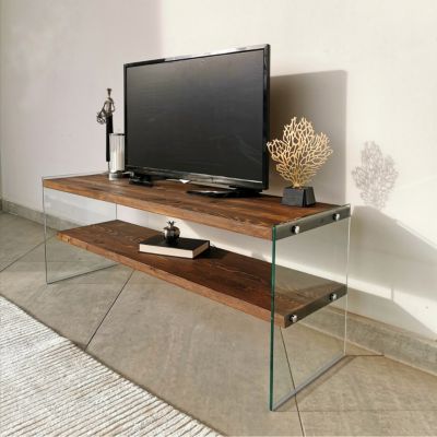 Meuble TV contemporain verre et bois 120 cm - JOY | Castorama