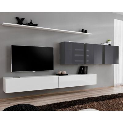 Meuble TV Mural Design "Switch VII" 340cm Blanc & Gris | Castorama