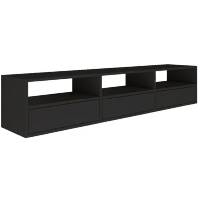 Meuble TV suspendu a 3 abattants et etageres noir 150 cm FRAMME