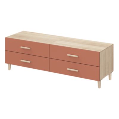 Meuble TV terracotta et effet chêne avec 4 tiroirs GoodHome Atomia H ...
