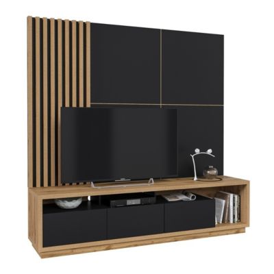 Meuble TV XL avec fond mural décoratif collection CLARA. Couleur chene ...
