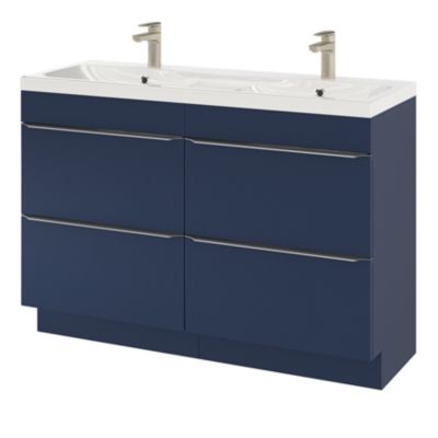 Meuble vasque à poser bleu nuit mat l.120 cm Imandra + plan double ...