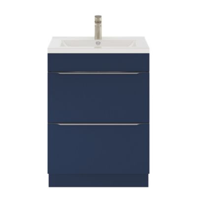 Meuble vasque à poser bleu nuit mat l.60 cm Imandra + plan vasque blanc ...