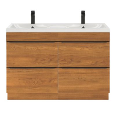 Meuble vasque à poser effet noyer l.120 cm Imandra + plan vasque blanc ...