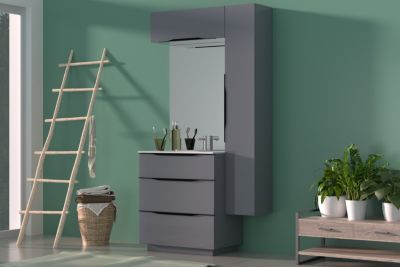 Meuble vasque à poser gris anthracite brillant l.80 cm + plan vasque ...