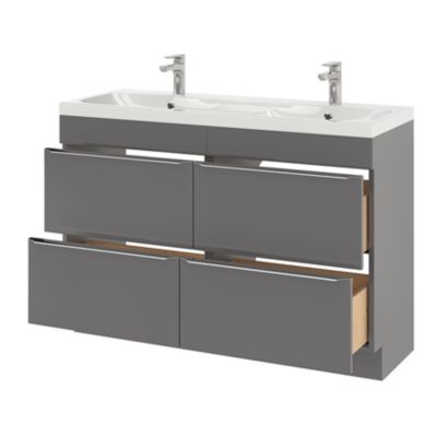 Meuble vasque à poser gris brillant l.120 cm Imandra + plan double ...