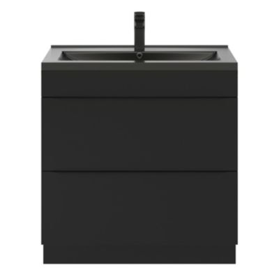 Meuble vasque à poser noir mat l.80 cm Imandra + plan vasque noir ...