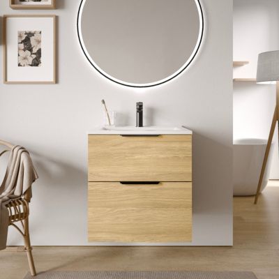 Meuble vasque Beige de salle de bain 60x46x62cm (LxPxH) 2 tiroirs ...