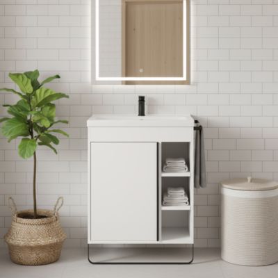 Meuble vasque faible profondeur blanc avec porte-serviettes l.65 x H.82 ...