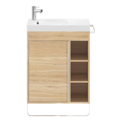Meuble vasque faible profondeur effet bois avec porte-serviettes l.65 x ...
