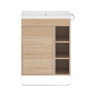 Meuble vasque faible profondeur effet bois avec porte-serviettes l.65 x ...