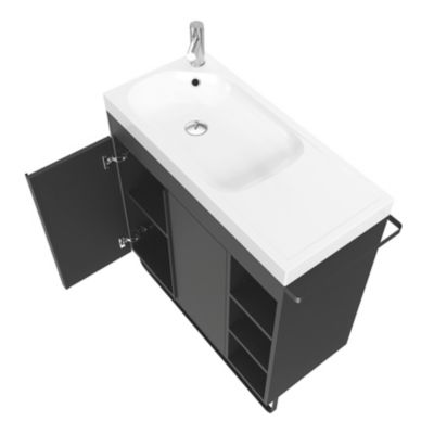 Meuble vasque faible profondeur noir avec porte-serviettes l.85 x H.82 ...
