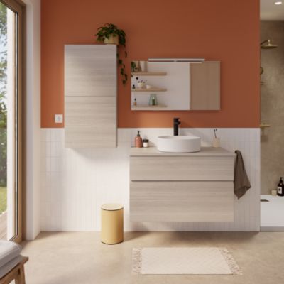 Meuble vasque faible profondeur suspendu effet chêne l.90 cm + plan de ...