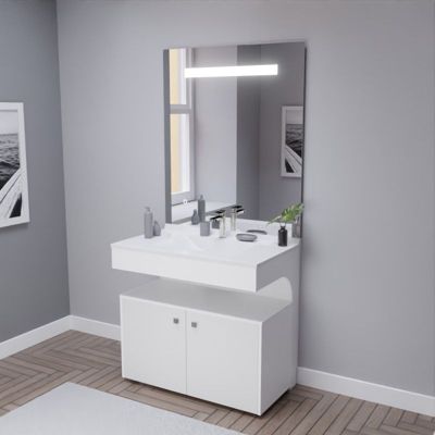 Meuble vasque PMR EPURE 90 cm avec miroir led Eleg Plus et caisson ...