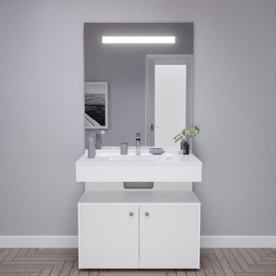 Meuble vasque PMR EPURE 90 cm avec miroir led Eleg Plus et caisson ...