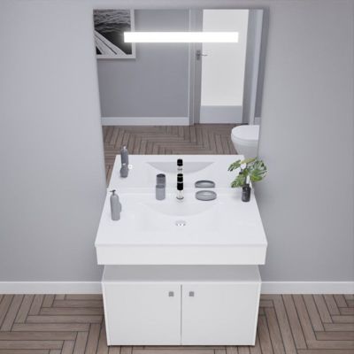 Meuble vasque PMR EPURE 90 cm avec miroir led Eleg Plus et caisson ...