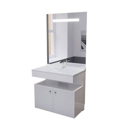 Meuble vasque PMR EPURE 90 cm avec miroir led Eleg Plus et caisson ...