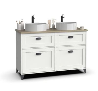 Meuble vasque pour salle de bain coloris blanc, chêne cambrian ...