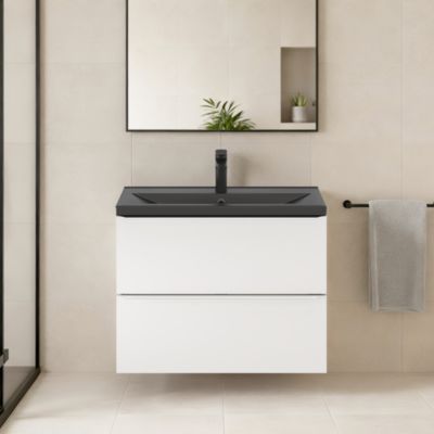Meuble vasque suspendu faible profondeur blanc brillant l.80 cm Imandra ...