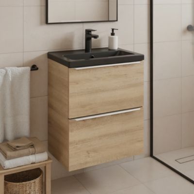 Meuble vasque suspendu faible profondeur effet chêne l.50 cm Imandra ...