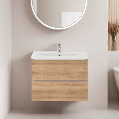 Meuble vasque suspendu faible profondeur effet chêne l.80 cm Imandra ...