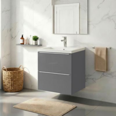Meuble vasque suspendu faible profondeur gris brillant l.50 cm Imandra ...