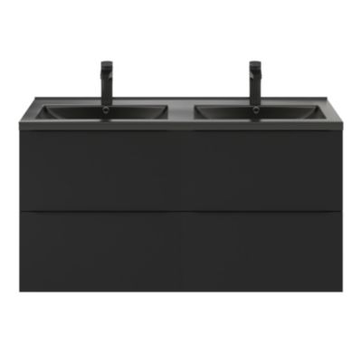 Meuble vasque suspendu noir mat l.120 cm Imandra + plan double vasque ...