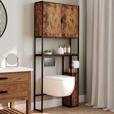 Meuble WC 3 en 1 avec armoires de rangement bois foncé DAYTON design ...