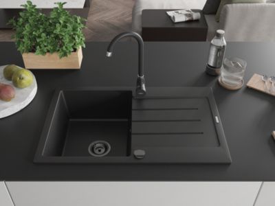 Mexen Bruno évier de cuisine 1-bac en granit avec égouttoir et robinet ...