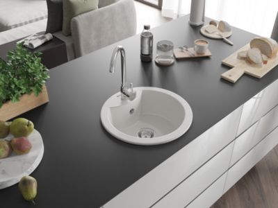 Mexen Diego évier en granit 1 bac 488 x 480 mm, blanc, siphon chromé ...
