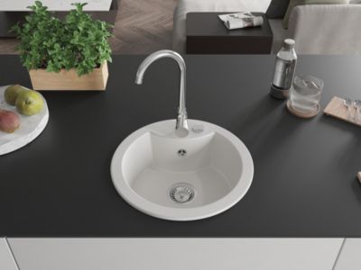 Mexen Diego évier en granit 1 bac 488 x 480 mm, blanc, siphon chromé ...
