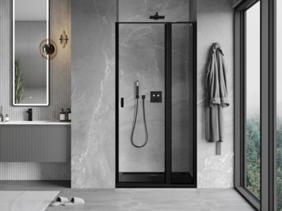 Mexen Mist L porte de douche battante droite 105 cm, cadre noir, noir ...