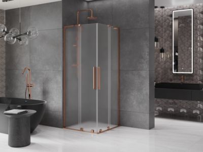 Mexen Velar L Duo cabine de douche coulissante 100 x 100 cm, givrée, or ...