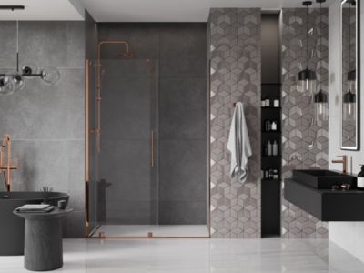 Mexen Velar porte de douche coulissante 150 cm, transparent, or rose ...