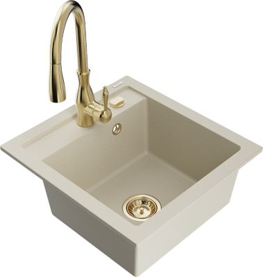 Mexen Vito évier en granite 1 bac avec robinet de cuisine Savita, beige ...
