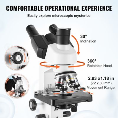 Microscope trinoculaire composé 40X-5000X, mise au point fine, platine ...