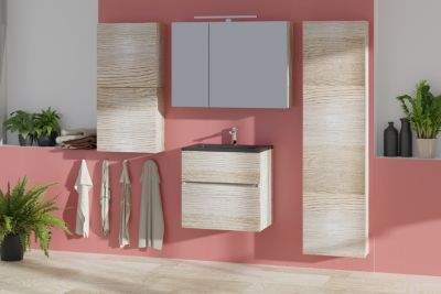 Miroir de salle de bains lumineux LED effet chêne clair l.90 cm, Calao ...