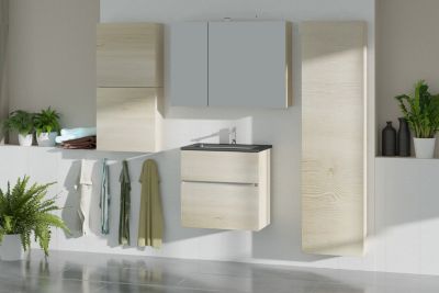 Miroir de salle de bains lumineux LED effet chêne l.90 cm, Calao ...