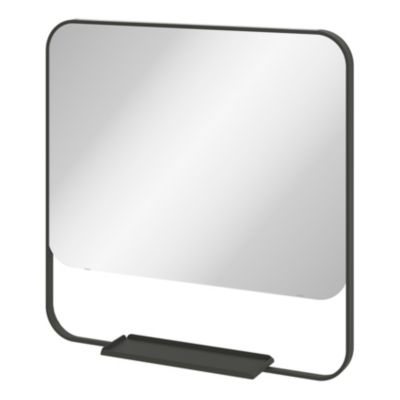 Miroir de salle de bains mural noir avec tablette l.60,5 x H.60,5 x P.12 cm, GoodHome Maza ...