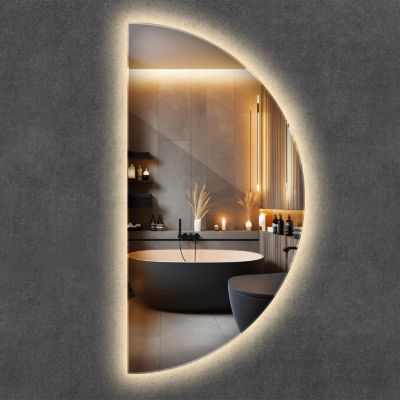 Miroir LED Demi-Cercle Design Wallfluent 1/2-100cm Lumière Chaude ...