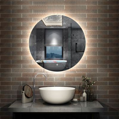 Miroir LED rond sans cadre de 60cm, dimmable + mémoire + antibuée, IP44 ...
