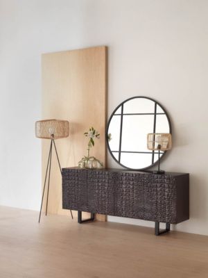 Miroir rond diamètre 100 avec structure métallique noire