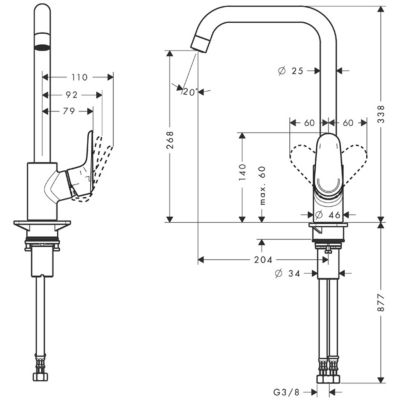 Mitigeur de cuisine chromé Hansgrohe Ecos L