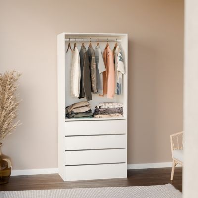 Module dressing avec 4 tiroirs et 1 penderie blanc. panneaux stratifiés